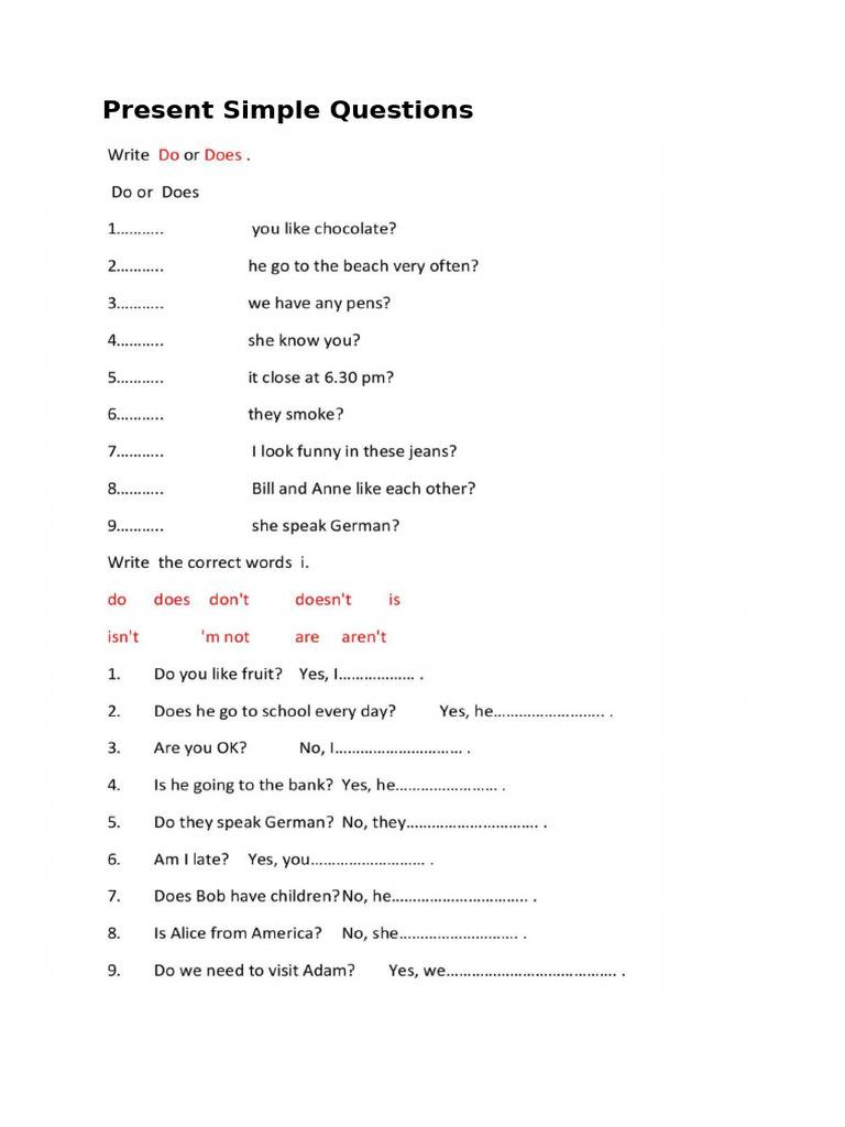 Present Simple Questions | PDF