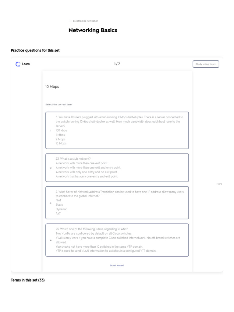 Networking Basics Flashcards - Quizlet | PDF | Internet Protocol Suite ... Networking Basics Flashcards - Quizlet | PDF | Internet Protocol Suite ...