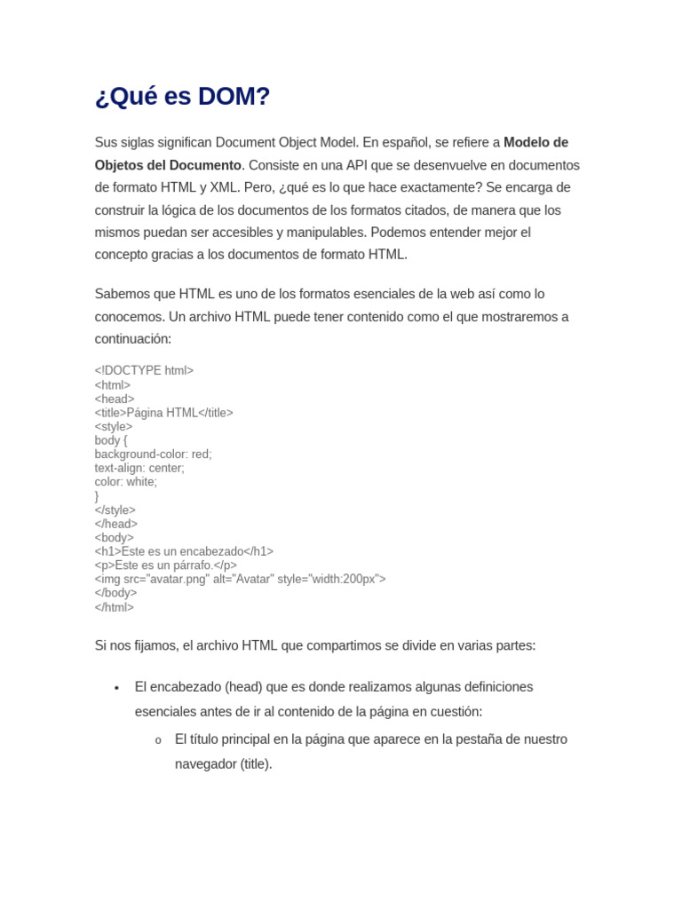 Qué Es DOM | PDF | Modelo de objeto de documento | HTML