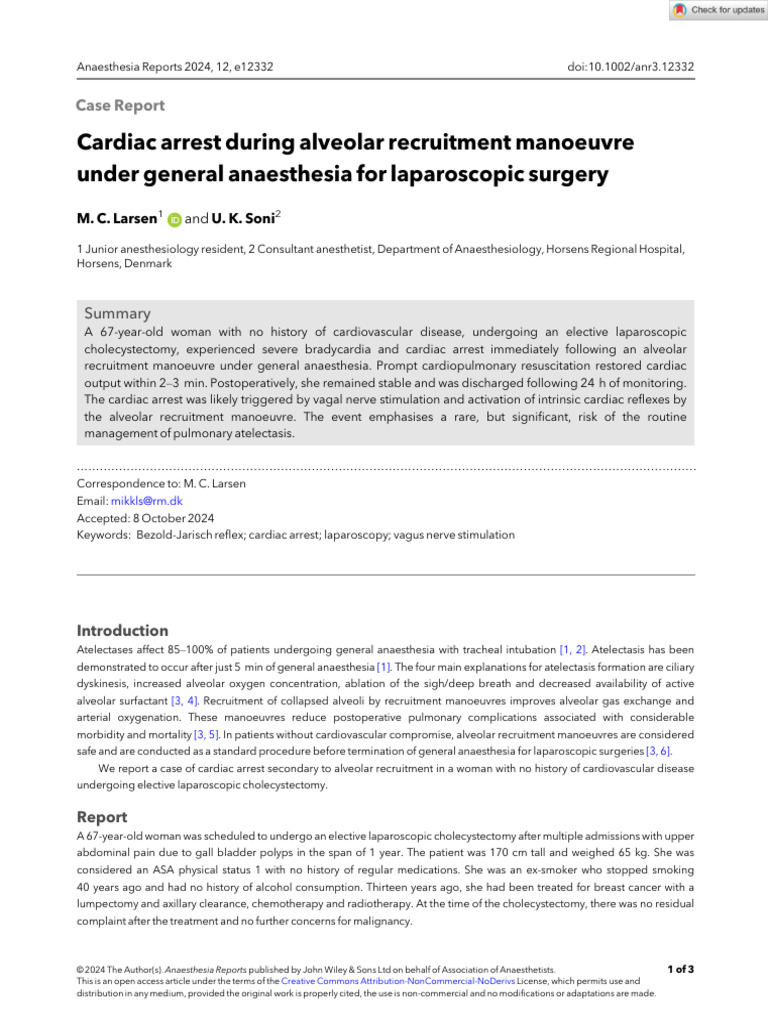 Anaesthesia Reports - 2024 - Larsen - Cardiac Arrest During Alveolar ...