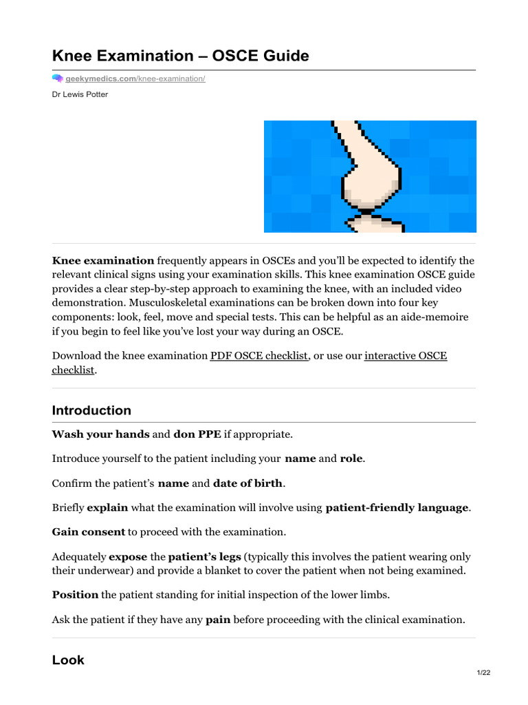 Knee Examination OSCE Guide | PDF | Knee | Musculoskeletal System