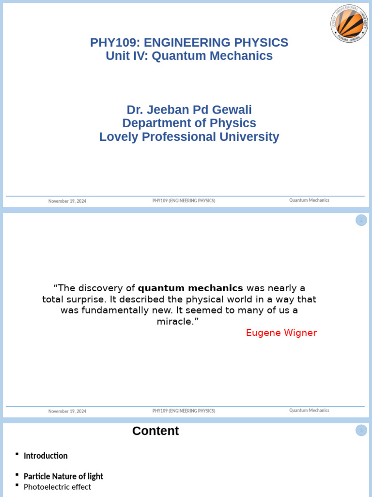 PHY109 Unit4 Quantum Mechanics 1 | PDF | Photoelectric Effect | Wave Function