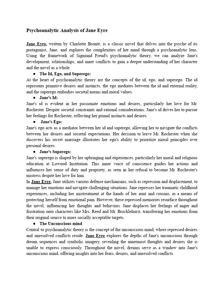 Psychoanalytic Analysis of Jane Eyre | PDF | Id | Jane Eyre