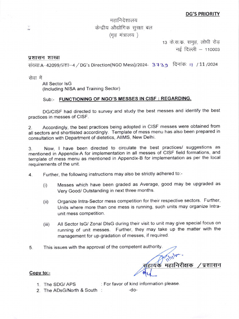 Mess Menu and Recommendations Cisf | PDF