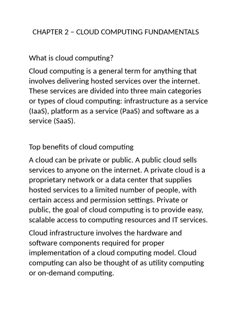 CHAPTER 2 - CLOUD COMPUTING FUNDAMENTALS (AutoRecovered) | PDF | Cloud ...