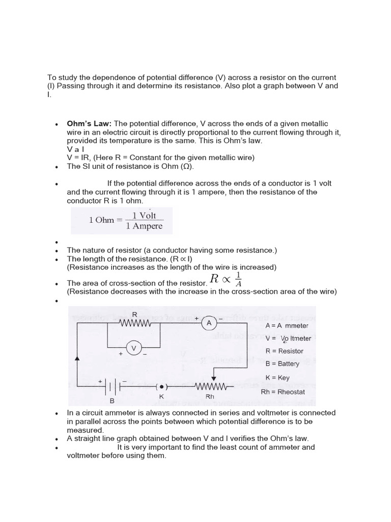 Ohm's Law Experiment for Class 10 | PDF | Electrical Resistance And ...