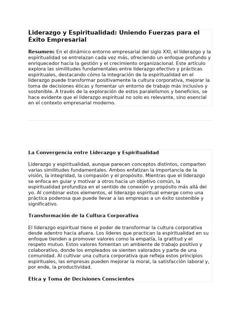 Liderazgo Espiritual para Empresas Exitosas | PDF | Liderazgo ...