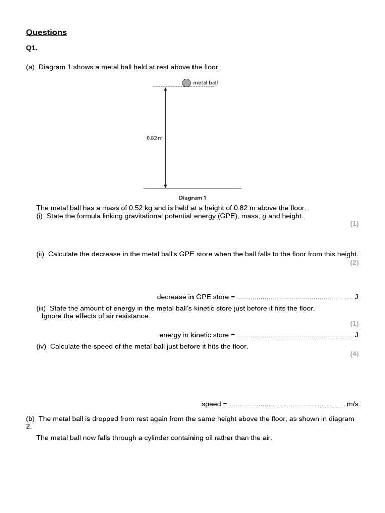 Physics Questions on Energy and Forces | PDF | Force | Kinetic Energy