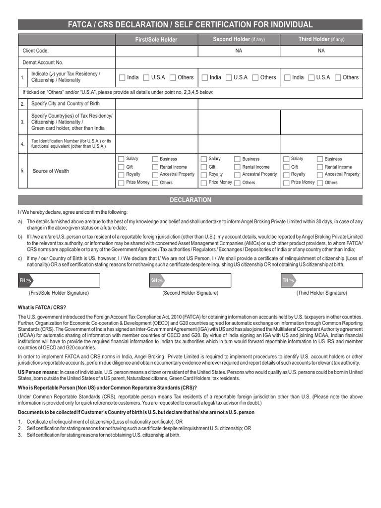 FATCA Declaration For Individual | PDF | Government Finances ...