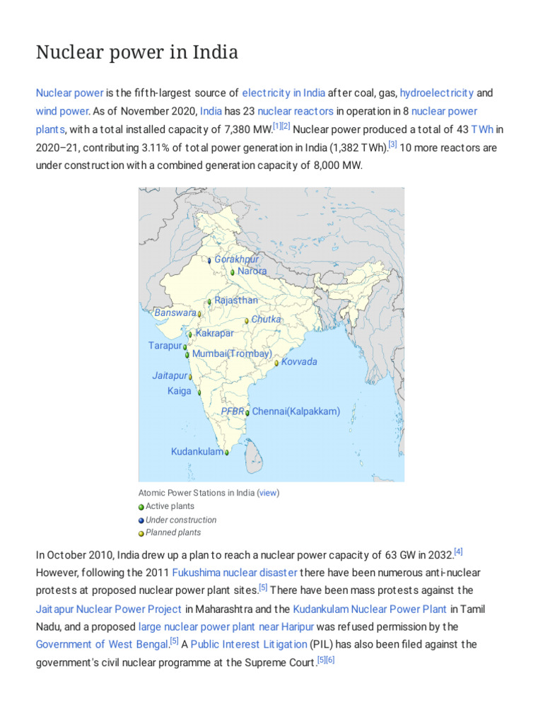 Nuclear Power in India - Wikipedia | PDF | Nuclear Power | Uranium