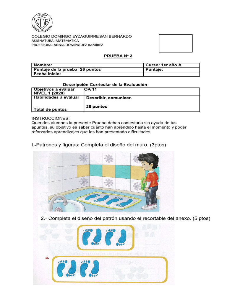 Prueba de Patrones y Figuras Matemáticas | PDF