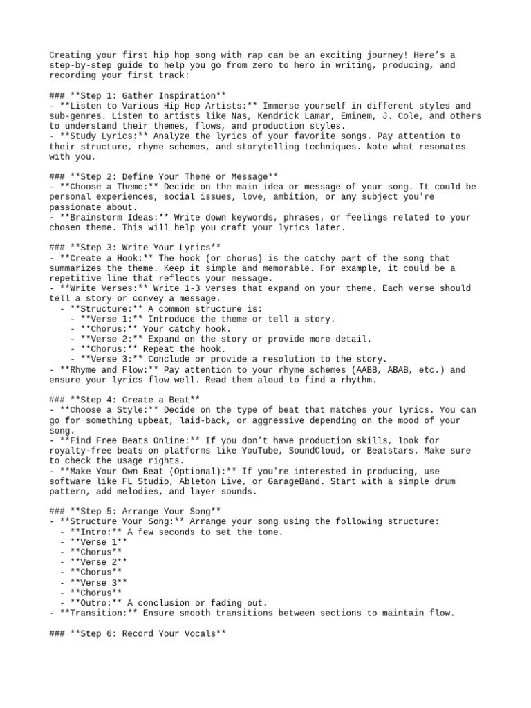 How to Write Your First Hip Hop Song | PDF | Song Structure | Sound ...