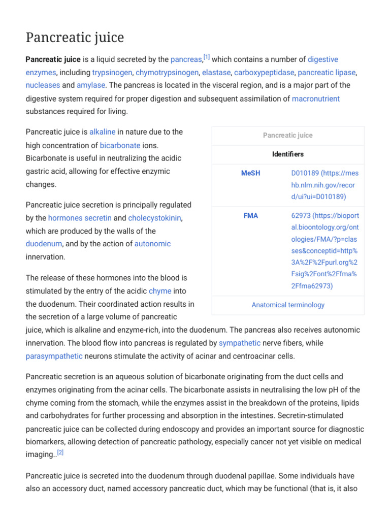 Pancreatic Juice - Wikipedia | PDF | Pancreas | Digestive System