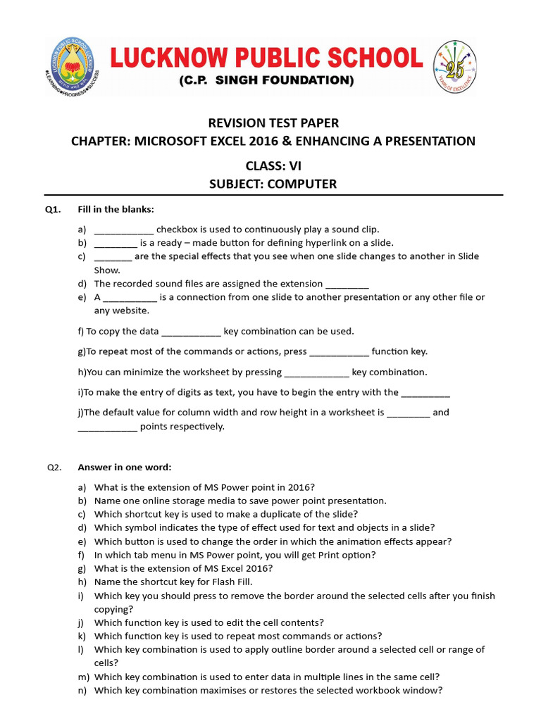 REVISION TEST PAPER (Semester II) | PDF | Keyboard Shortcut | Microsoft ...