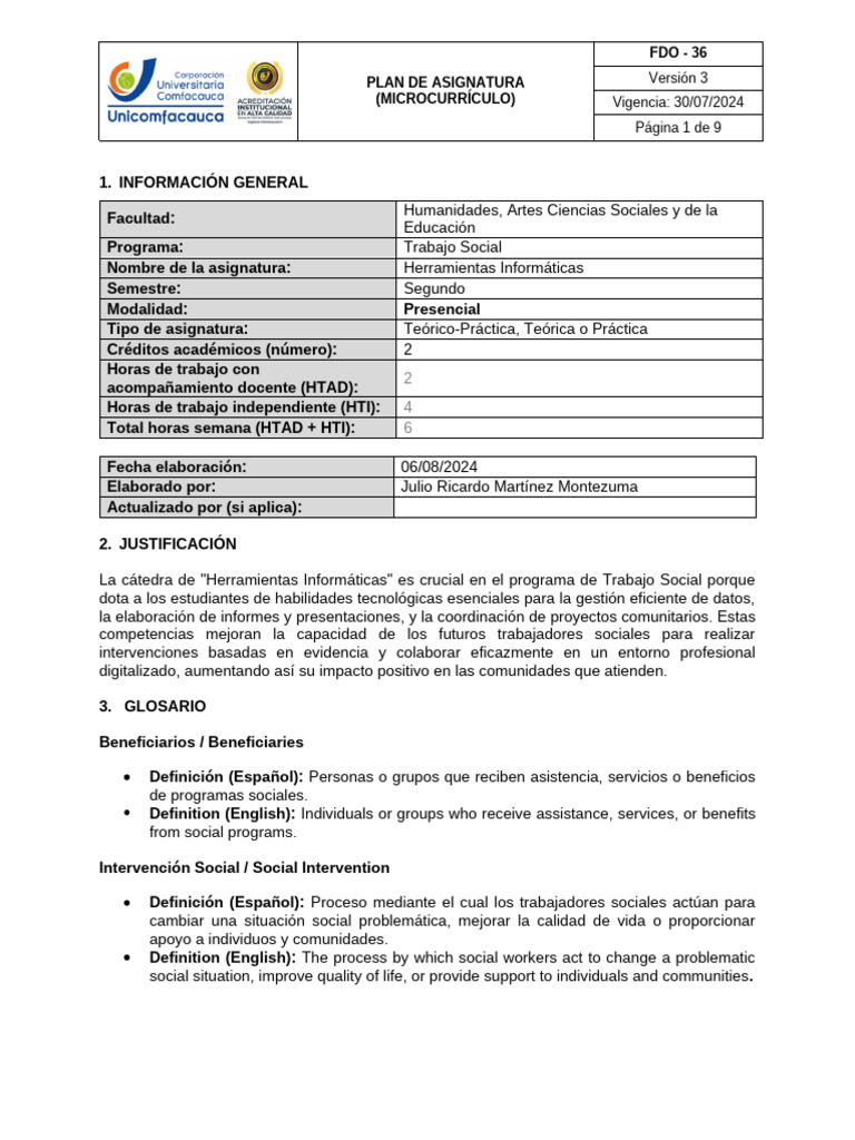 FDO-36 Plan Curricular - Herramientas Informaticas - TS - V3. 2024 ...