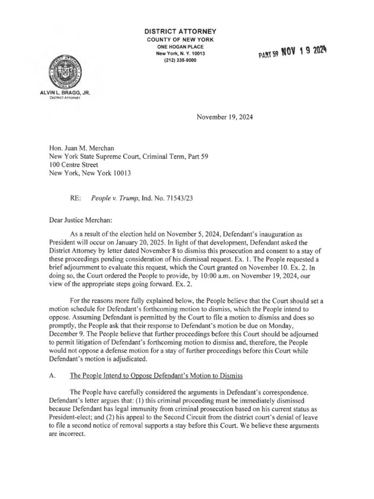 DA Bragg's Response To Judge Merchan | PDF | Presidents Of The United ...