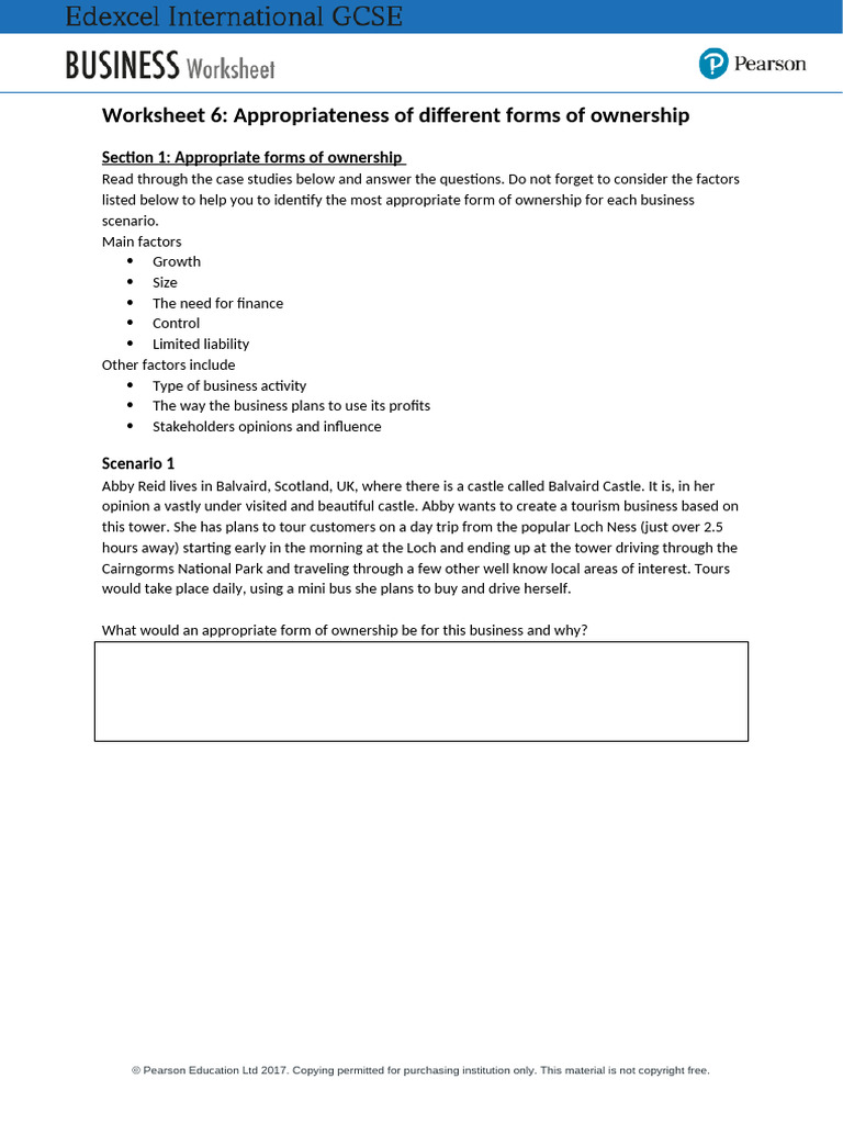 Worksheet 6 Appropriateness of Different Forms of Ownership | PDF ...