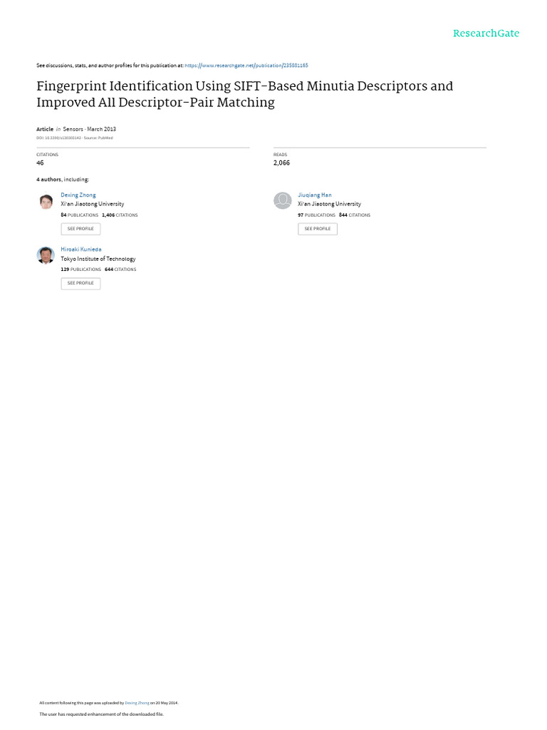 Fingerprint Identification Using SIFT-Based Minuti | PDF | Fingerprint