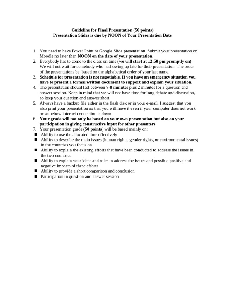 Guideline For Final Presentation - Including Rubric | PDF