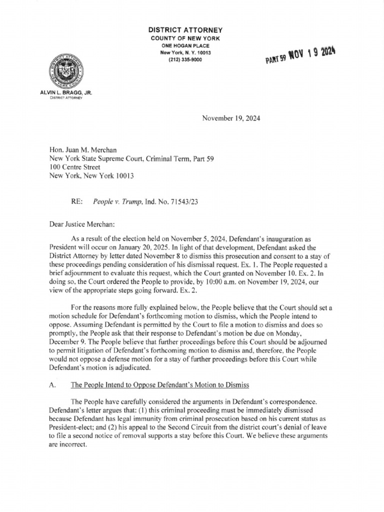 DA Alvin Bragg's Filing in Trump Case | PDF