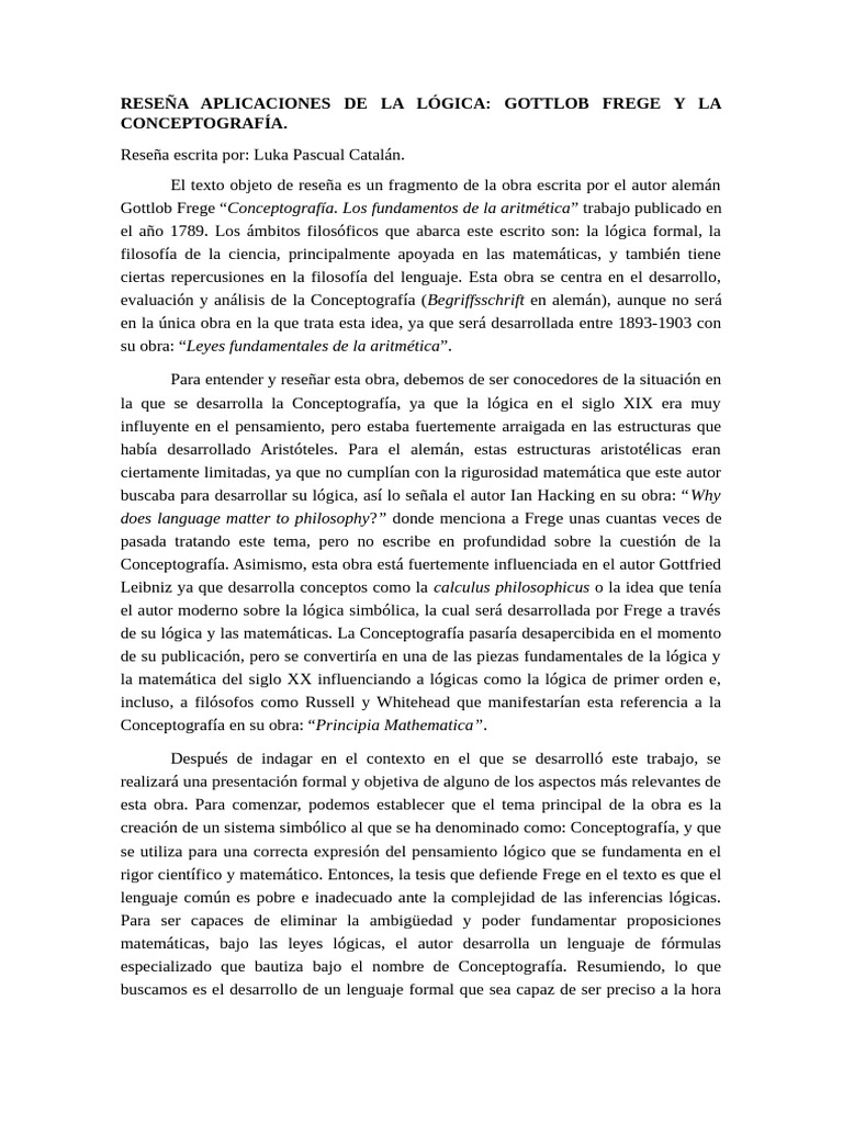 Reseña Frege y la Conceptografía | PDF | Lógica | Gottlob Frege