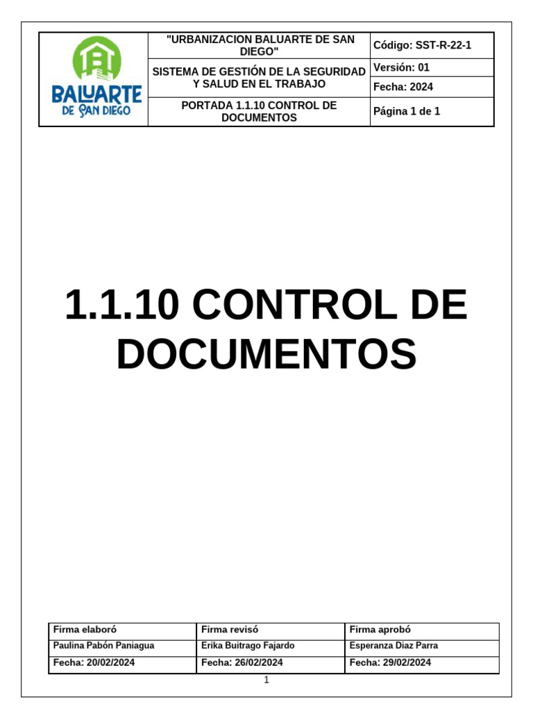 PORTADA 1.1.10 Control de Documentos | PDF