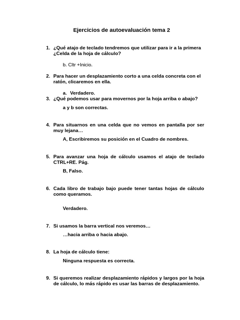Ejercicios de Autoevaluación Tema 2 | PDF