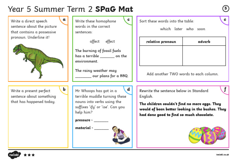 Year 5 Summer Term 2 Spag Activity Mat 4 | PDF | Language Arts & Discipline