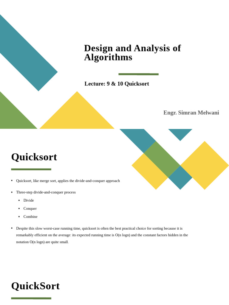 Quicksort-Lecture 4 and 5 | PDF