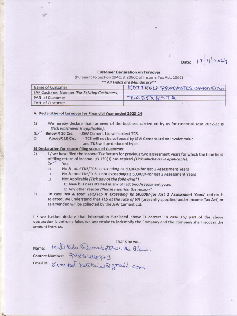 Declaration On Turnover | PDF