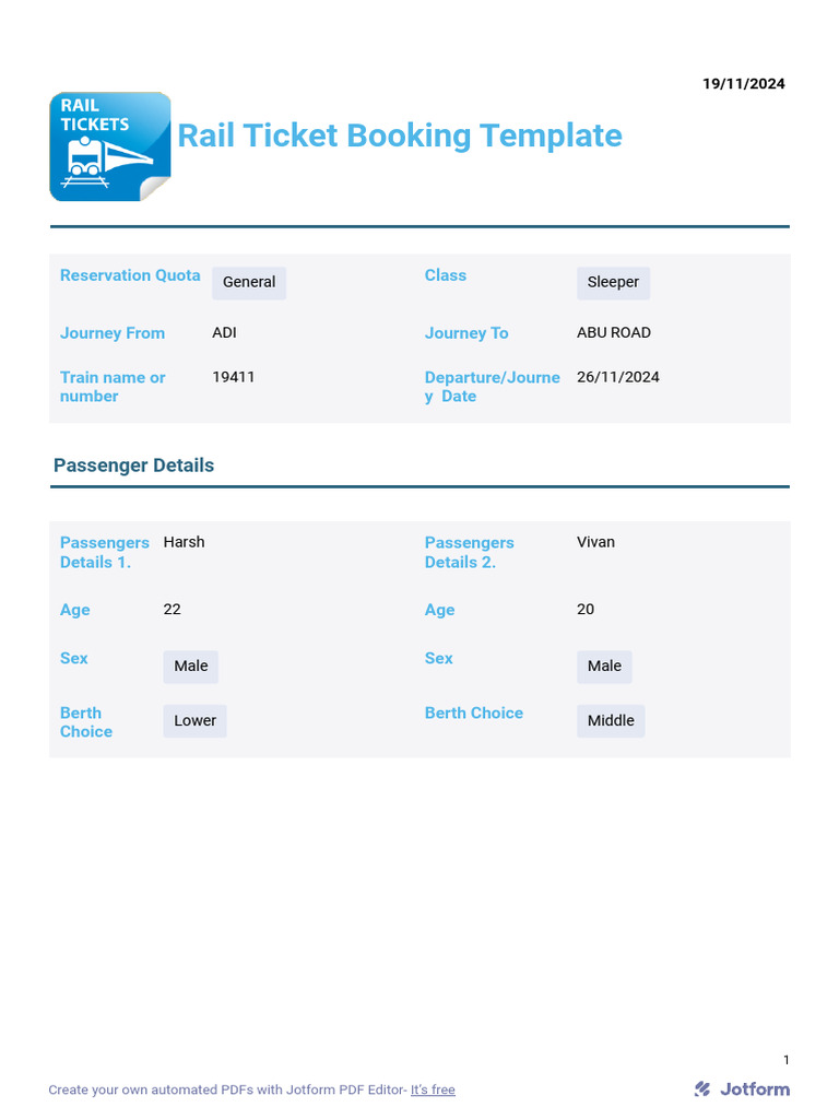 General Class Ticket for Train 19411 | PDF
