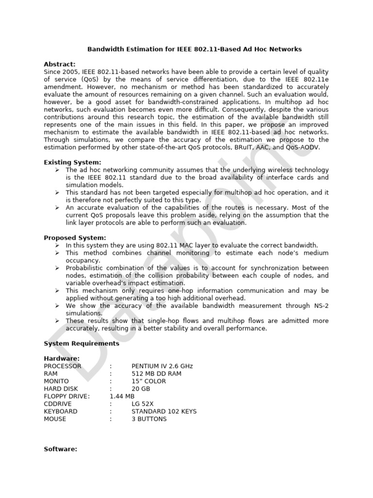 Bandwidth Estimation For IEEE 802 | PDF | Wireless Ad Hoc Network | Ieee 802.11