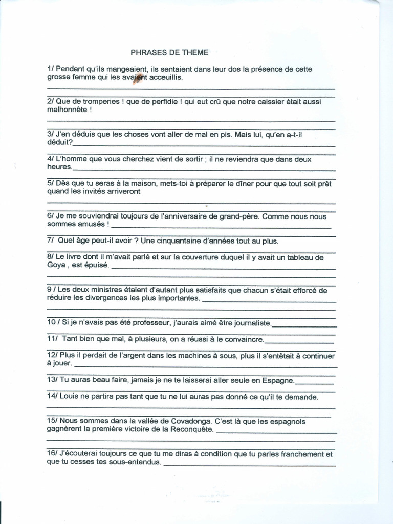 Phrases de Thème | PDF