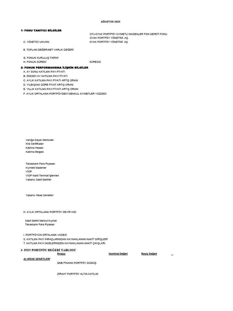 Otj 2023 A - Ustos Aylik Rapor | PDF