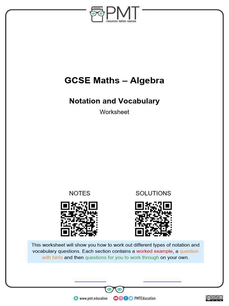 GCSE Maths Algebra Notation Worksheet | PDF