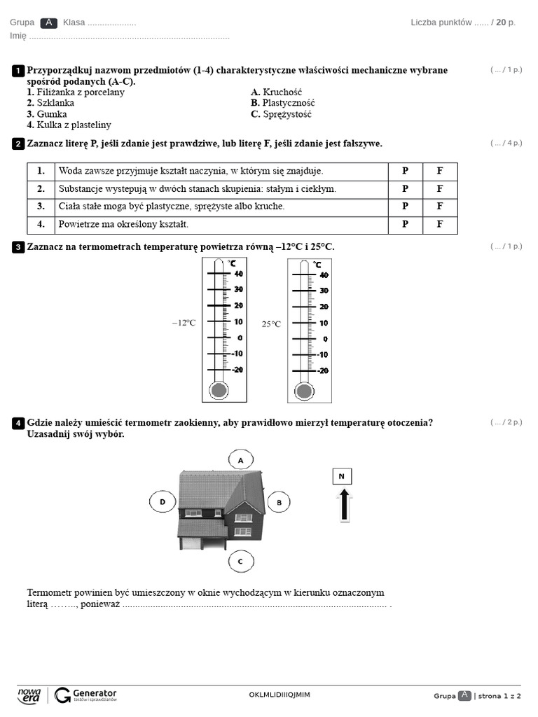 Test Po Dziale 2. Poznajemy Pogodę I Inne Zjawiska Przyrodnicze, Wersja ...