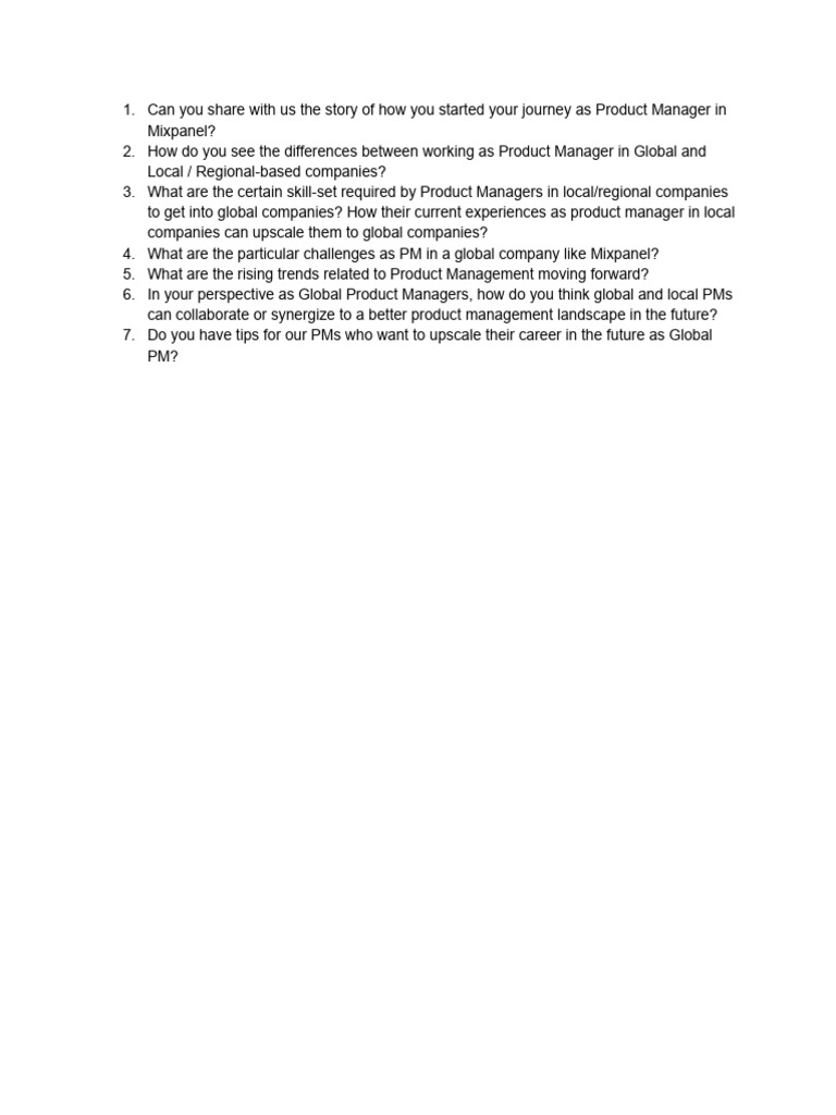 Question Drafts - Innovating Together - Global and Local PM Networking | PDF