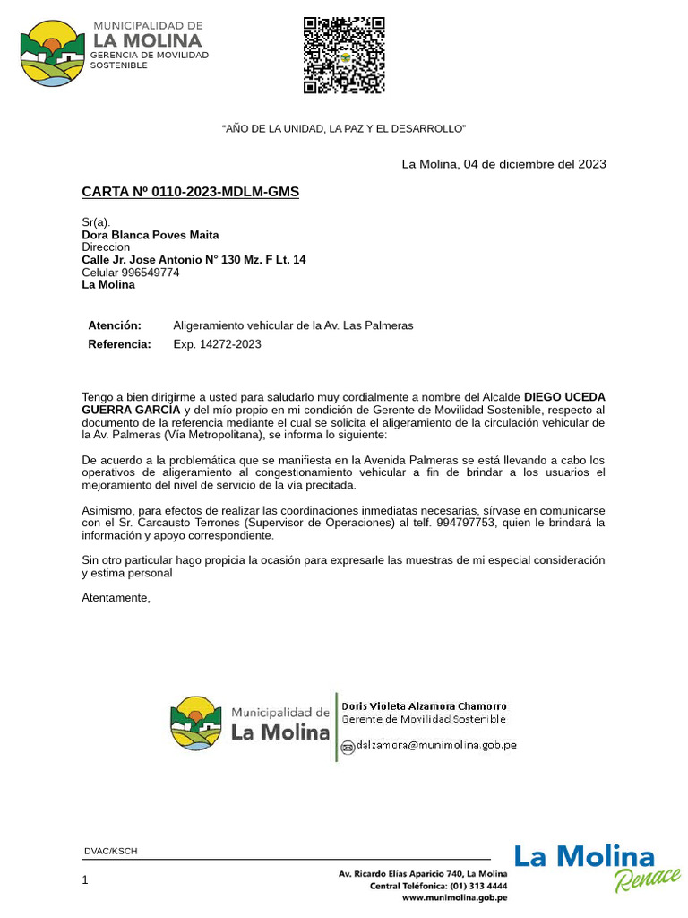 Carta #0110-2023-MDLM-GMS | PDF