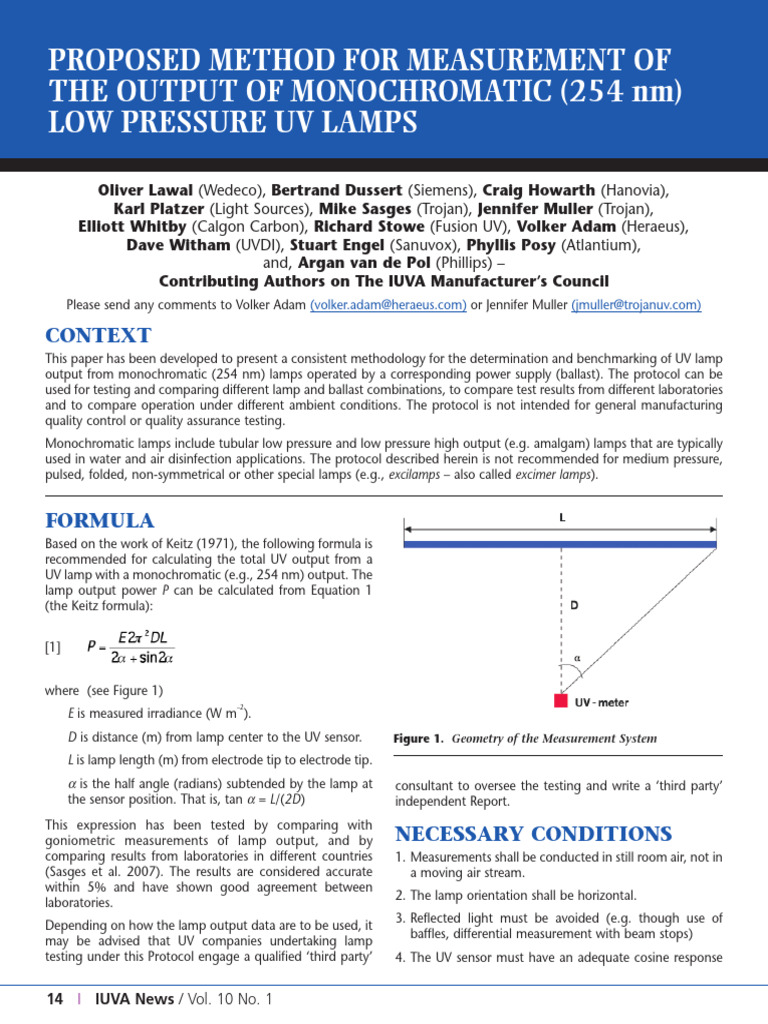 IUVA Lamp Output Keitz - Cintech | PDF | Ultraviolet | Calibration