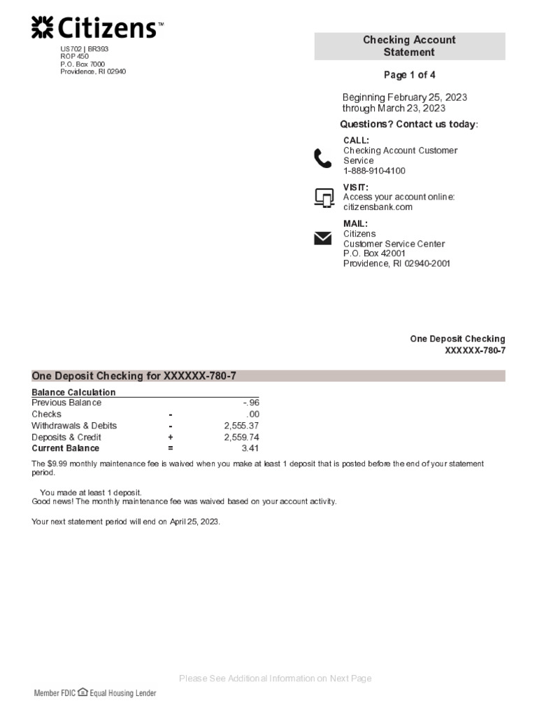 One Deposit Checking, June 2024 | PDF | Credit Card | Overdraft