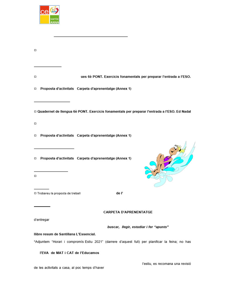 Deures Estiu 6è | PDF