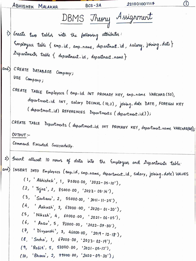 Abhishek Malakar 1117 DBMS Theory Assignment | PDF