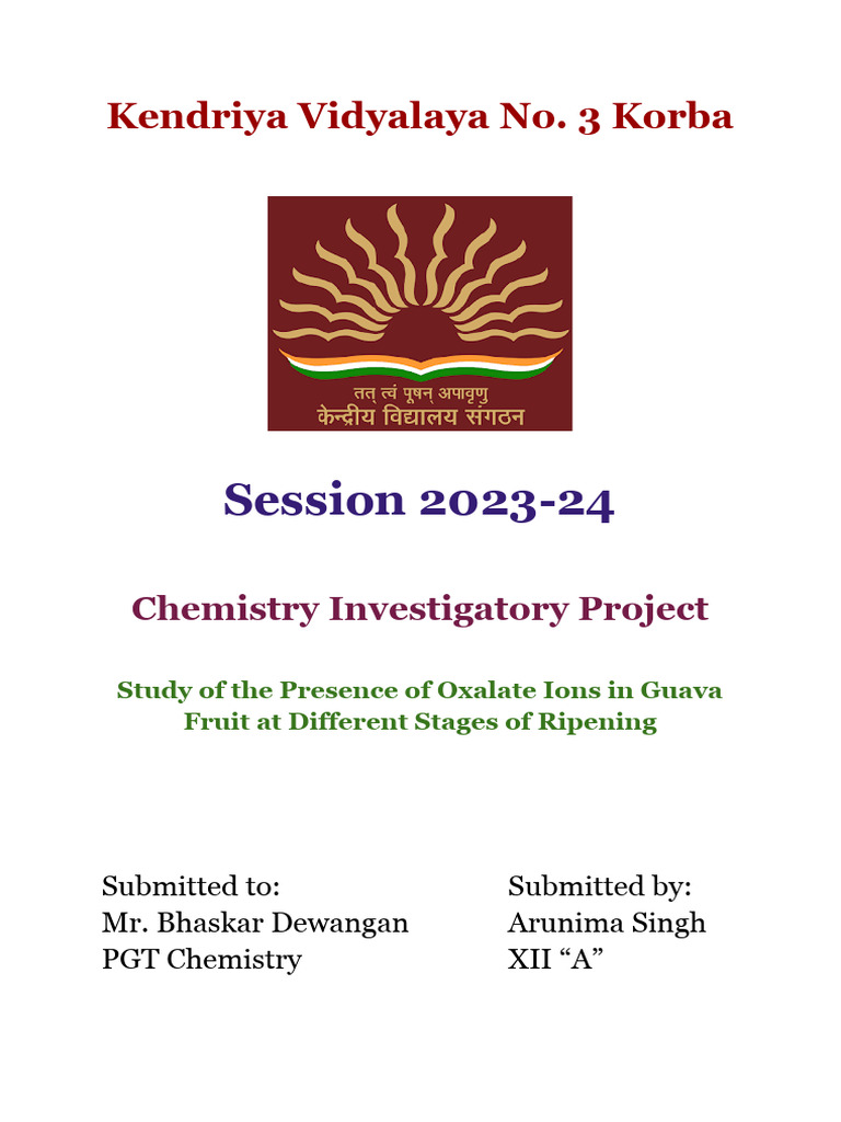 Chemistry Investigatory Project Class 12 Study of The Presence of ...
