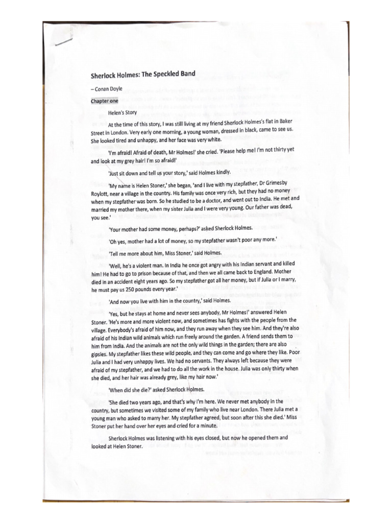 Sherlock Holmes The Speckled Band | PDF