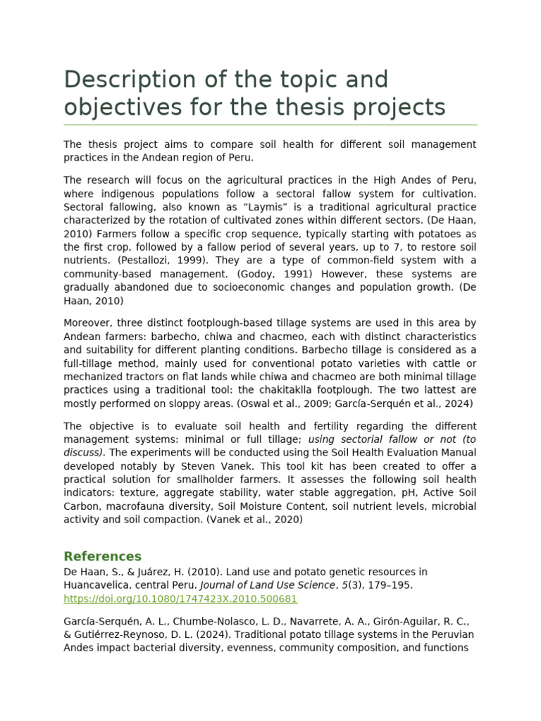Description of The Topics and Objectives For The Thesis Projects | PDF | Crop Rotation | Soil