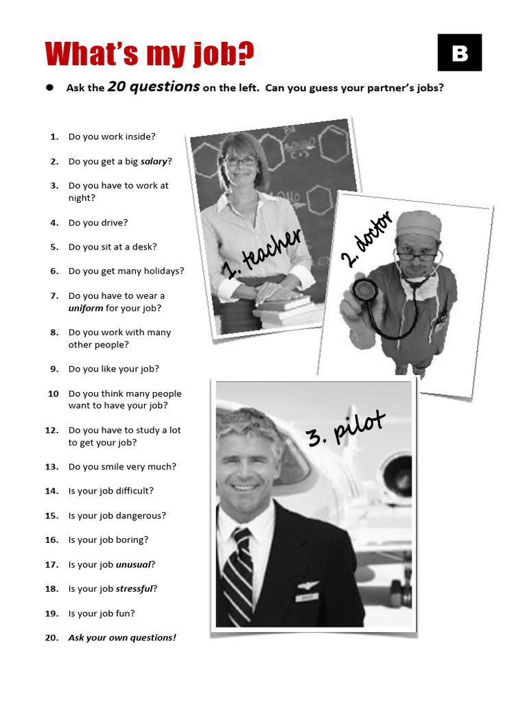 Guess Your Partner's Job Quiz | PDF | Games & Activities