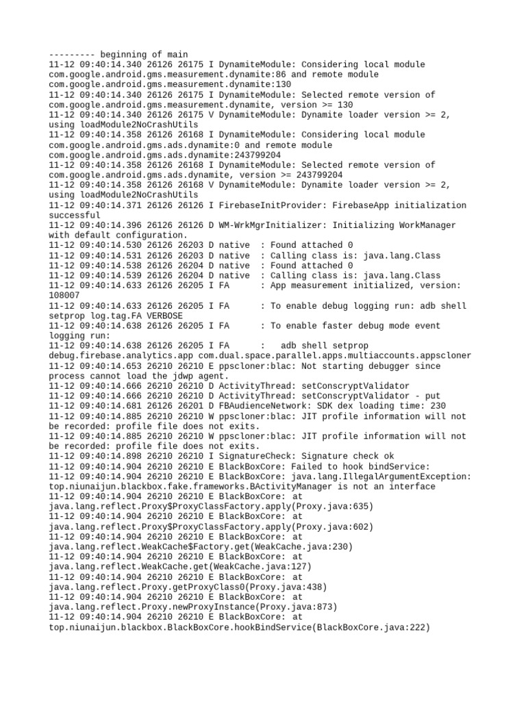Com - Dual.space - Parallel.apps - Multiaccounts.appscloner Logcat | PDF | Android (Operating ...