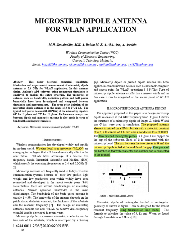 Microstrip Dipole Antenna For WLAN Application | PDF | Antenna (Radio ...