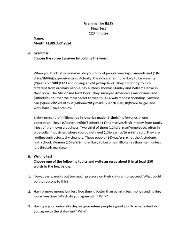 Grammar Final Test | PDF