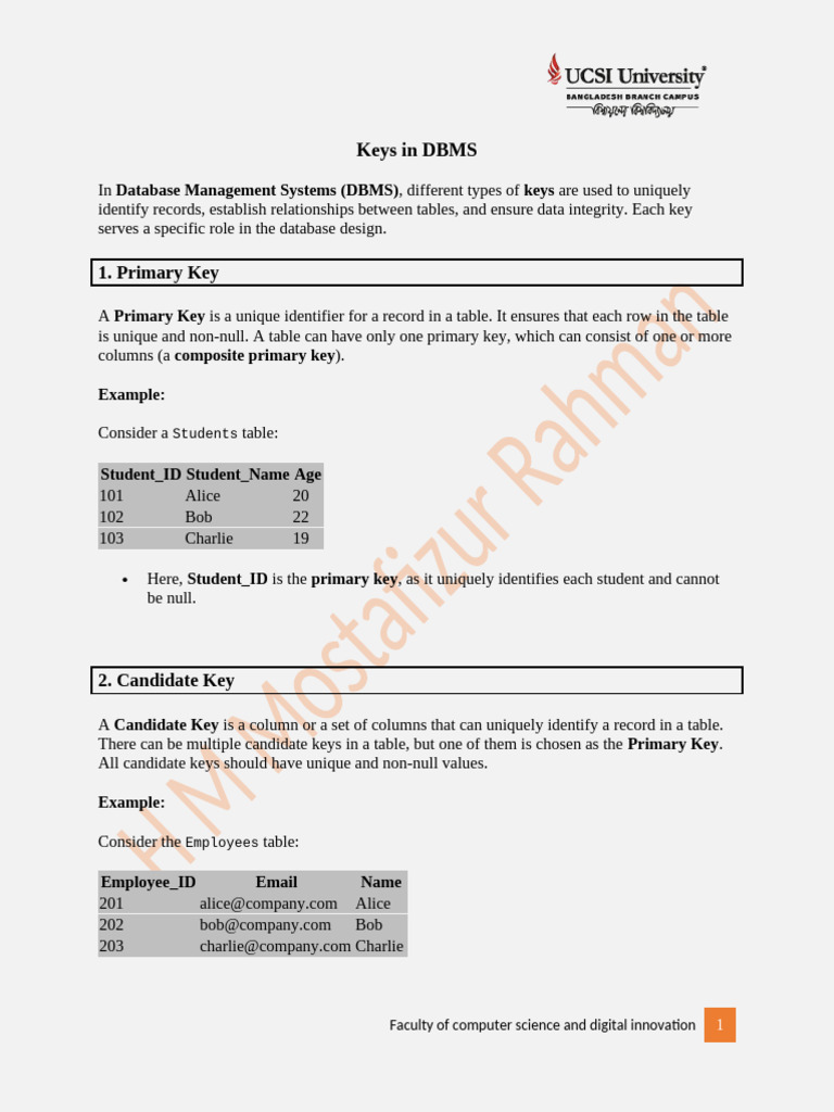 Keys in DBMS | PDF | Software Design | Databases